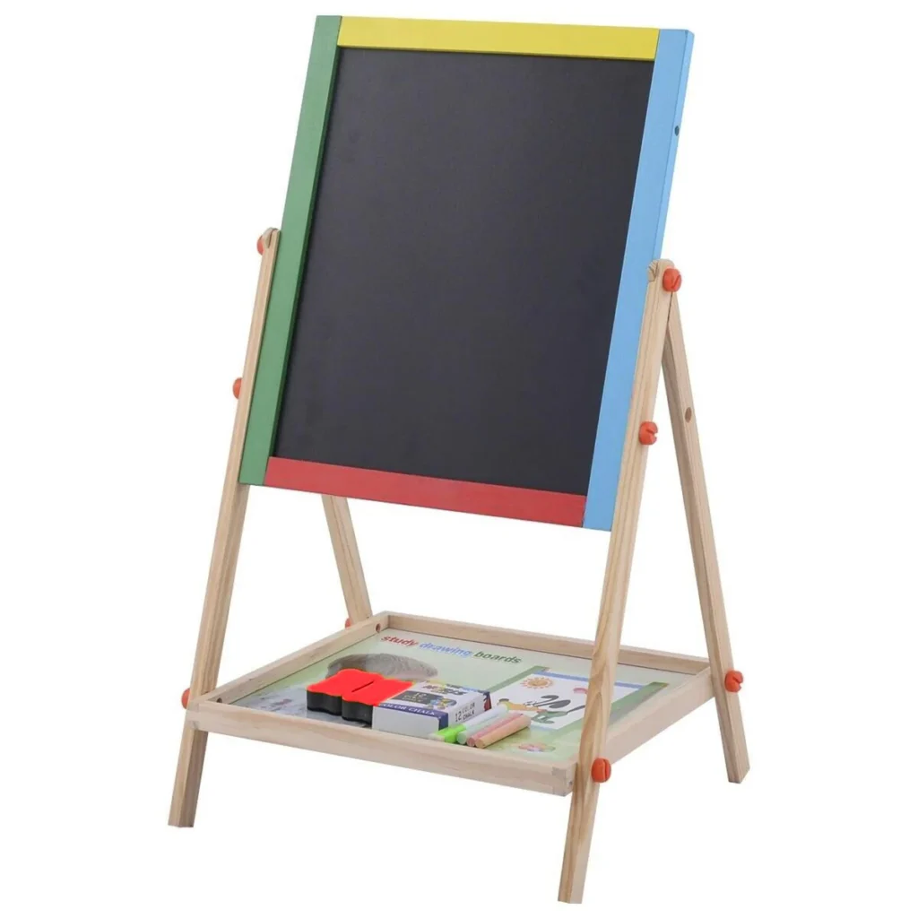 Double-Sided Wooden Kids Board with Tray, Adjustable Height - macstationery